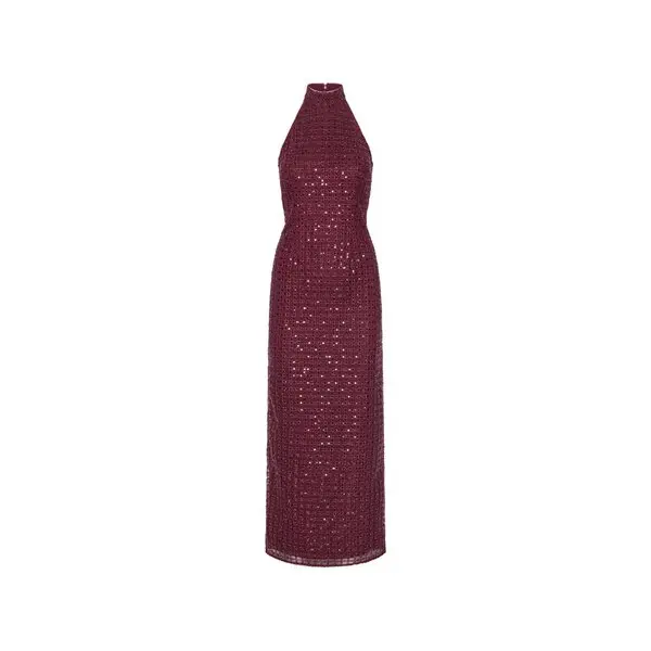 ROTATE BY BIRGER CHRISTENSEN High Neck Beaded Embellishment Sleeveless Back Slit Evening Dress - Red