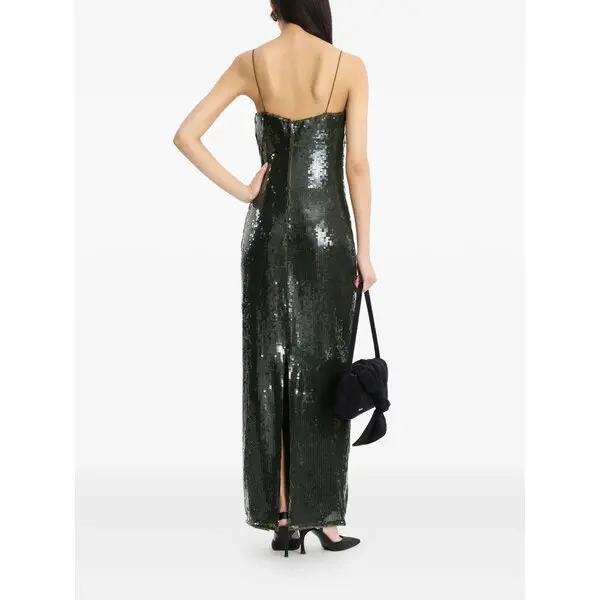 ROTATE BY BIRGER CHRISTENSEN Dark Sequined Maxi Dress With Split Back - Green