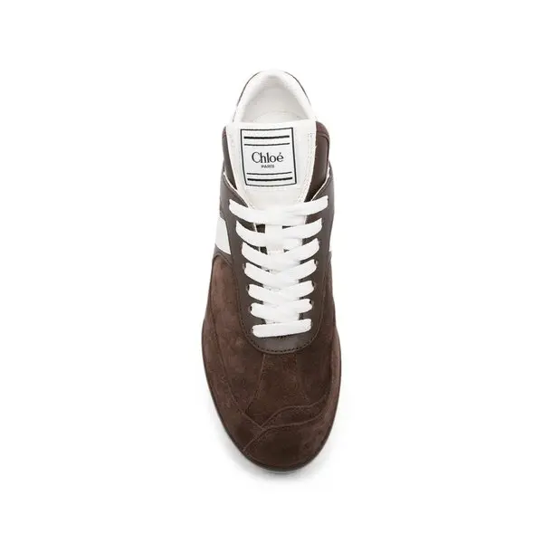 Chloé Suede Paneled Round Toe Lace-up Trainers