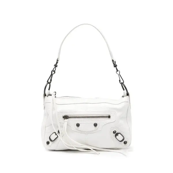 Balenciaga Leather Crinkled Finish Whipstitch-trim Satchel - White