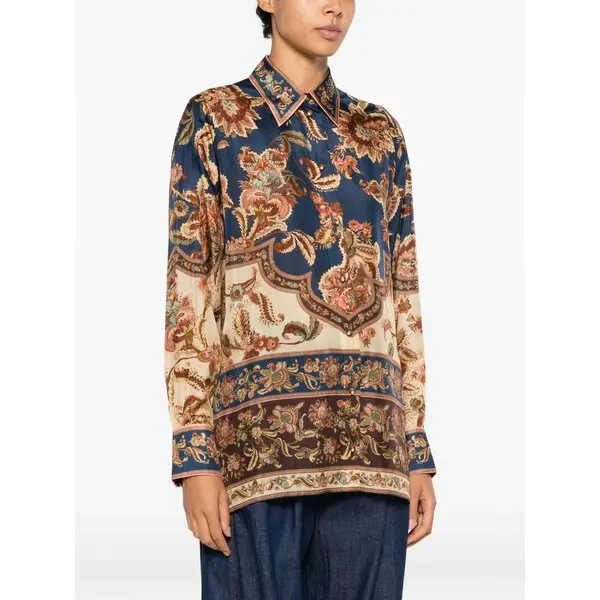 Zimmermann Floral Silk Long Sleeve Shirt - Brown