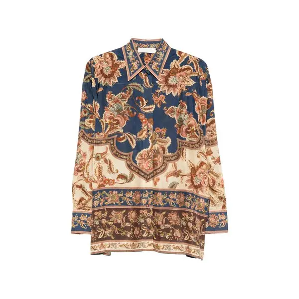 Zimmermann Floral Silk Long Sleeve Shirt - Brown