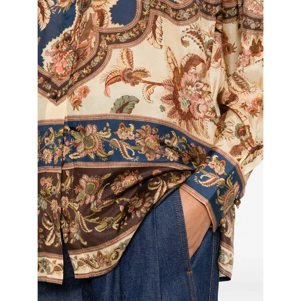 Zimmermann Floral Silk Long Sleeve Shirt - Brown