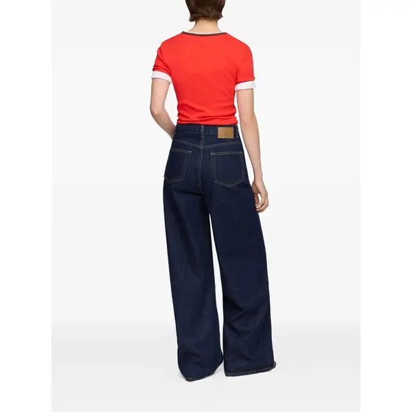 GANNI Short Sleeve T-shirt With Logo Detail - Red