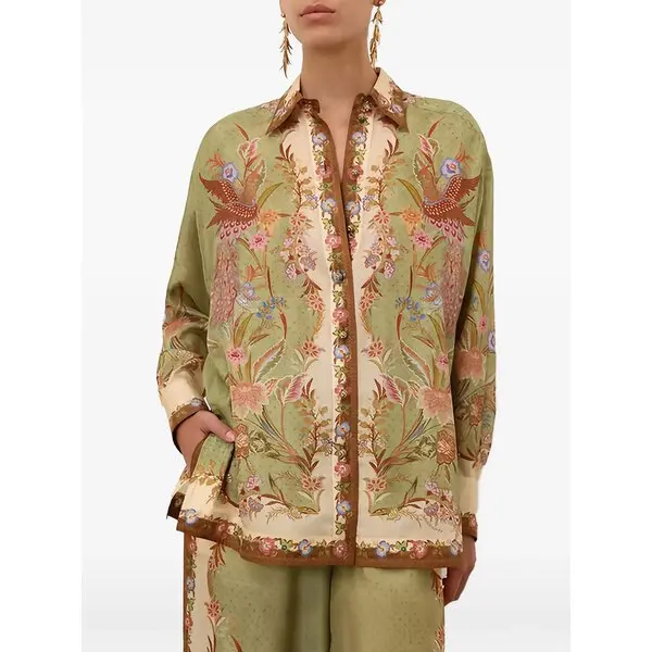 Zimmermann Floral Print Silk Shirt - Green