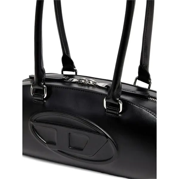 DIESEL® Leather Embossed Logo Shoulder Bag - Black