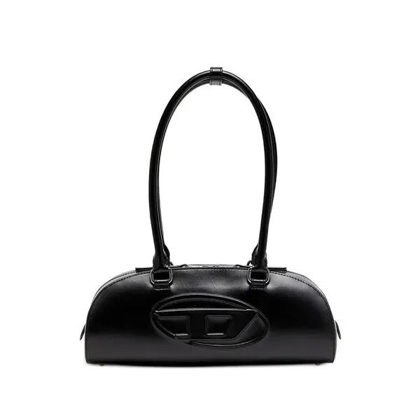 DIESEL® Leather Embossed Logo Shoulder Bag - Black