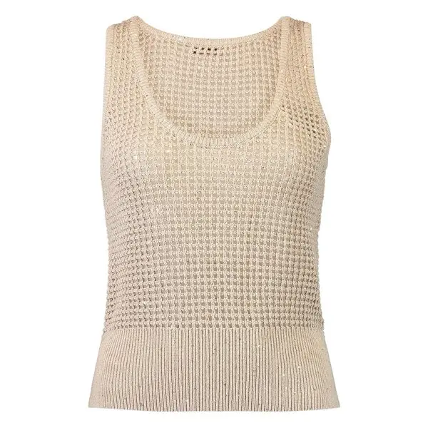Brunello Cucinelli Sleeveless Knit Top With Sequins - Cream