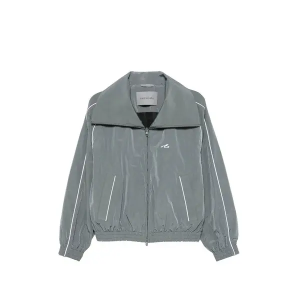 Balenciaga Grey Oversized Zip-up Jacket With Piping Detail - Gray