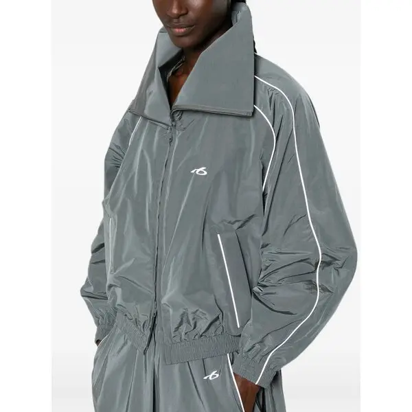 Balenciaga Grey Oversized Zip-up Jacket With Piping Detail - Gray