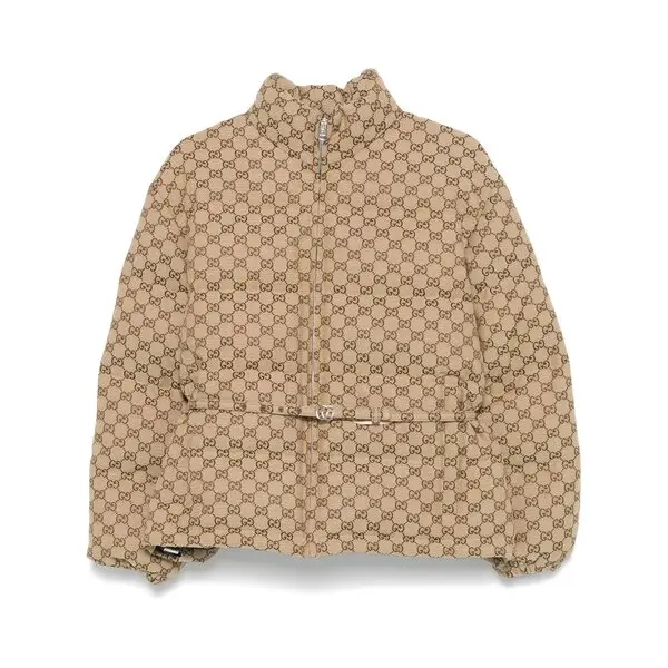Gucci Gg Canvas Quilted Puffer Jacket With Belt - Cream