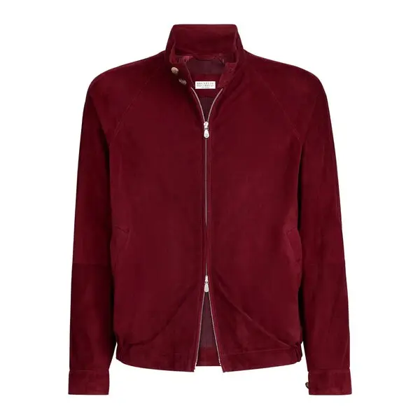 Brunello Cucinelli Suede Stand Collar Zip-up Jacket - Red
