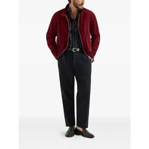 Brunello Cucinelli Suede Stand Collar Zip-up Jacket - Red