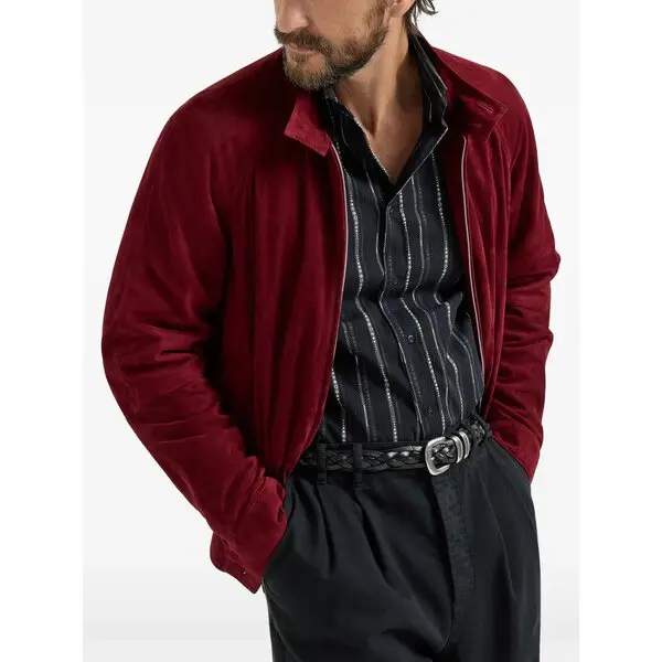 Brunello Cucinelli Suede Stand Collar Zip-up Jacket - Red