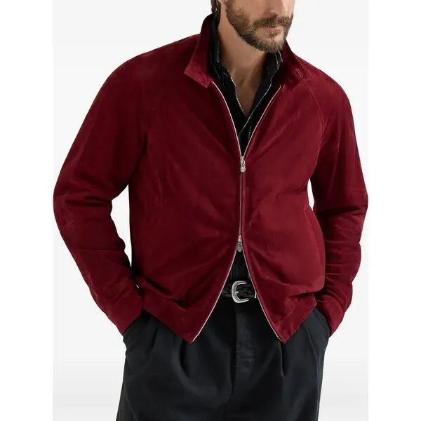 Brunello Cucinelli Suede Stand Collar Zip-up Jacket - Red