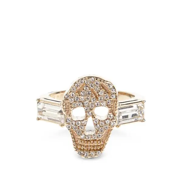 Alexander McQueen Tone Crystal Embellished Skull Ring - Gold