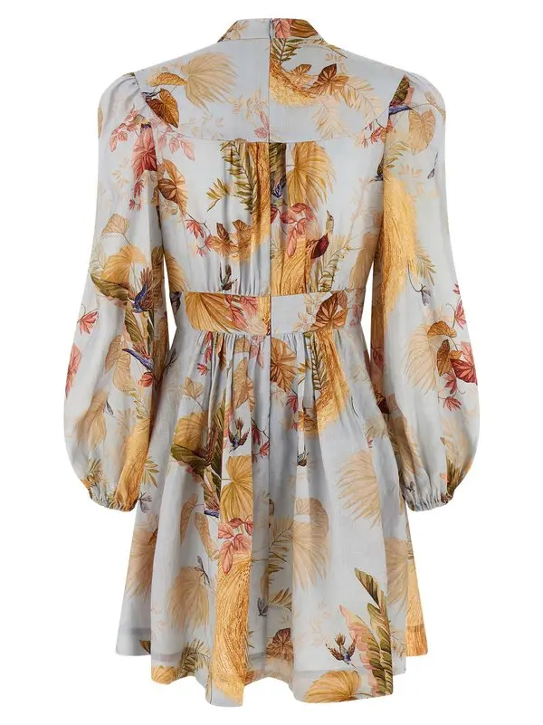 Zimmermann Ascension Plunge Floral Print Linen Mini Dress