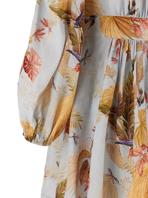 Zimmermann Ascension Plunge Floral Print Linen Mini Dress