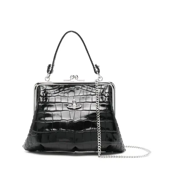 VIVIENNE WESTWOOD Mini Croc-effect Leather Kiss-lock Bag - Black