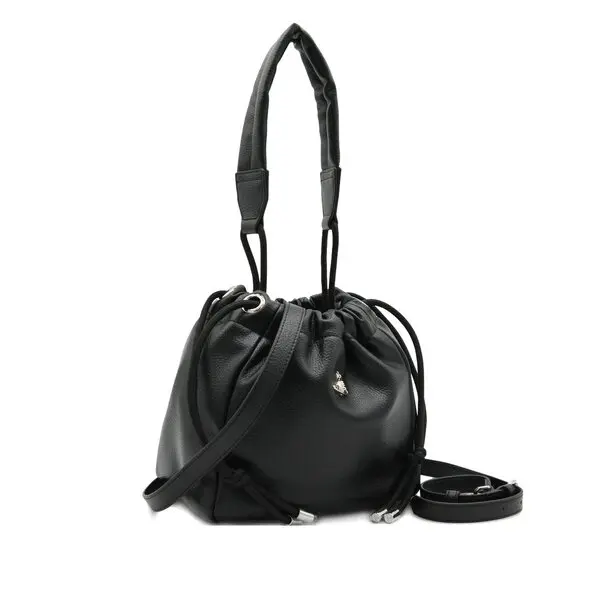 VIVIENNE WESTWOOD Saffiano Leather Shoulder Bag With Silver-tone Orb Plaque - Black