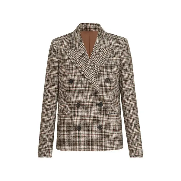 Brunello Cucinelli Wool Alpaca Blend Plaid Double-breasted Blazer - Brown
