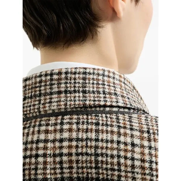 Brunello Cucinelli Wool Alpaca Blend Plaid Double-breasted Blazer - Brown