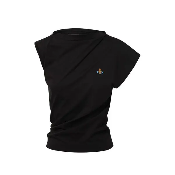 VIVIENNE WESTWOOD Organic Cotton Draped Logo T-shirt - Black