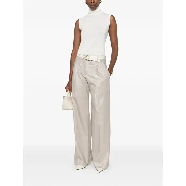 Brunello Cucinelli Palazzo Pants With Shimmer Effect - Cream