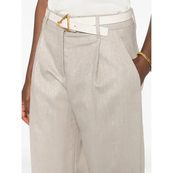 Brunello Cucinelli Palazzo Pants With Shimmer Effect - Cream