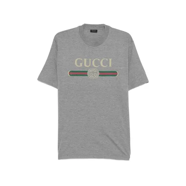 Gucci Grey Logo Print Cotton T-shirt - Gray