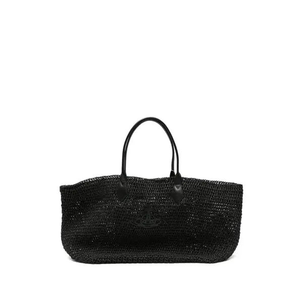 VIVIENNE WESTWOOD Raffia Tote Bag With Orb Plaque - Black