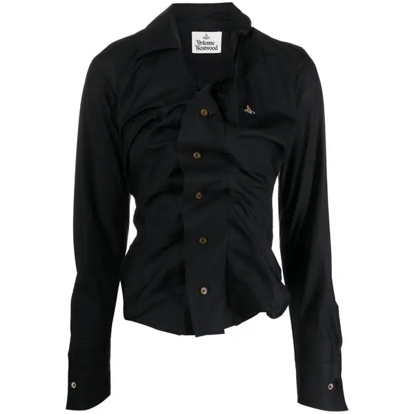 VIVIENNE WESTWOOD Cotton Ruched Bodice Asymmetric Design Shirt - Black