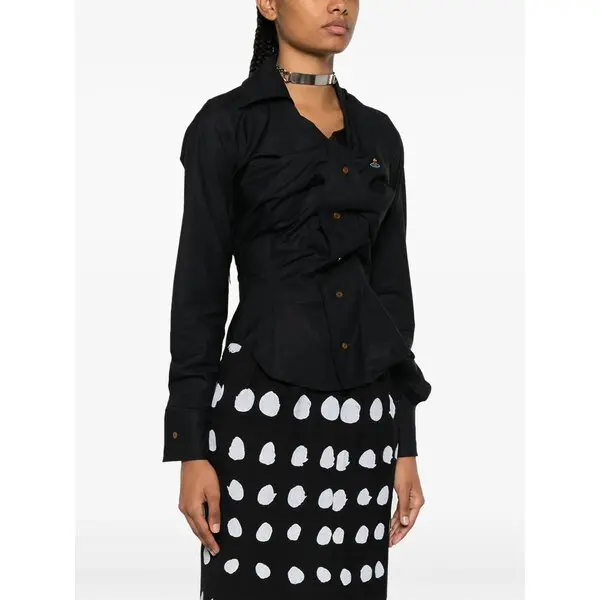 VIVIENNE WESTWOOD Cotton Ruched Bodice Asymmetric Design Shirt - Black