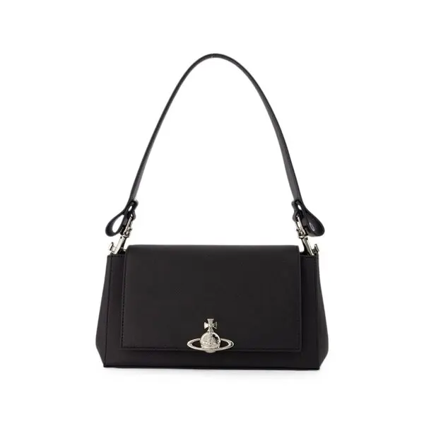 VIVIENNE WESTWOOD Calf Leather Tote Bag With Silver-tone Orb Plaque - Black