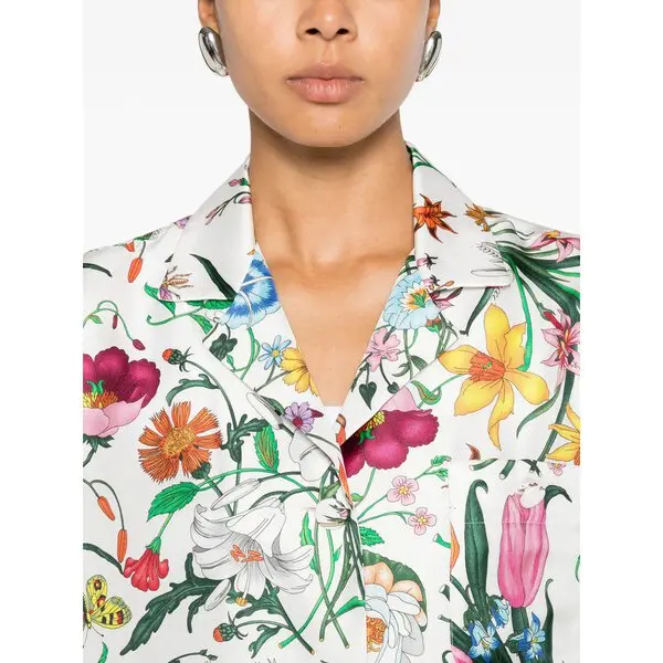 Gucci Flora Print Silk Shirt - White