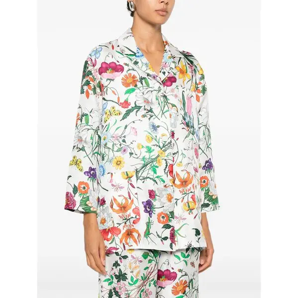 Gucci Flora Print Silk Shirt - White