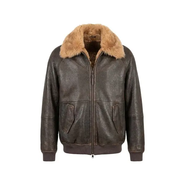 Brunello Cucinelli Shearling Lined Leather Bomber Jacket - Brown