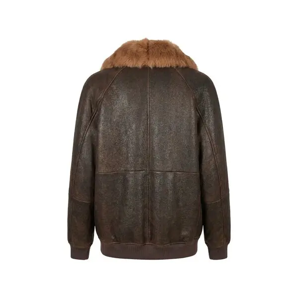 Brunello Cucinelli Shearling Lined Leather Bomber Jacket - Brown