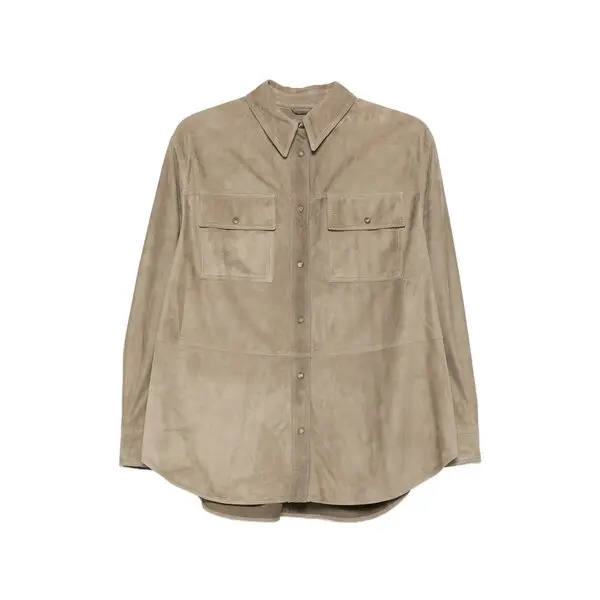 Brunello Cucinelli Suede Point Collar Shirt - Cream