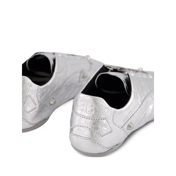 Balenciaga Metallic Effect Studded Lace-up Trainers - Silver