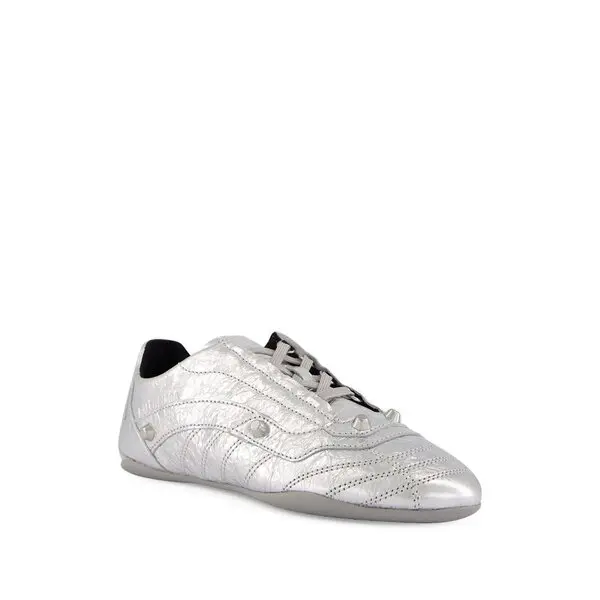 Balenciaga Metallic Effect Studded Lace-up Trainers - Silver