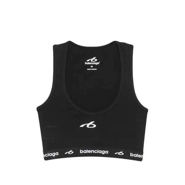 Balenciaga Cropped Logo Racerback Sports Bra - Black