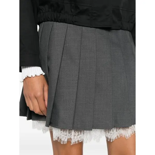 SELF-PORTRAIT Pleated Wool Blend Skirt With Lace Trim