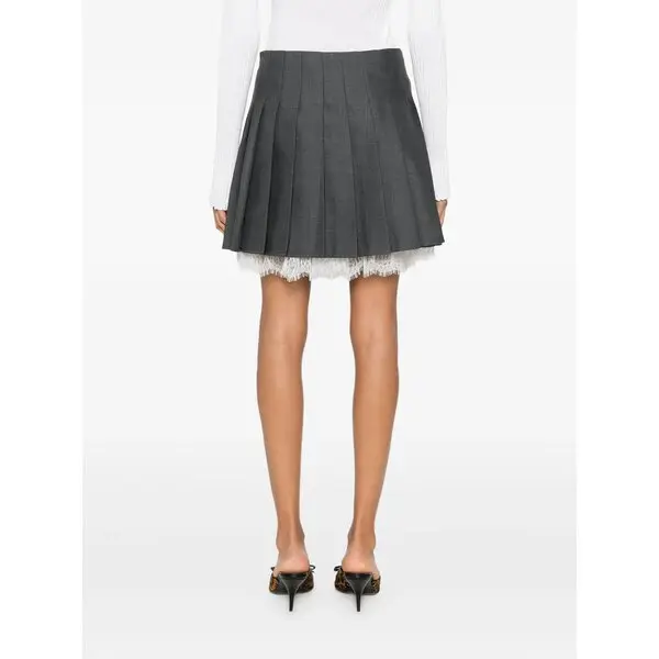 SELF-PORTRAIT Pleated Wool Blend Skirt With Lace Trim