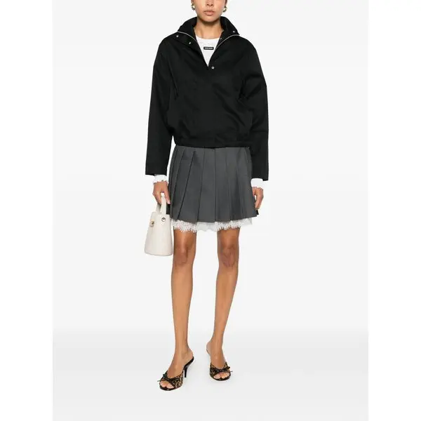 SELF-PORTRAIT Pleated Wool Blend Skirt With Lace Trim