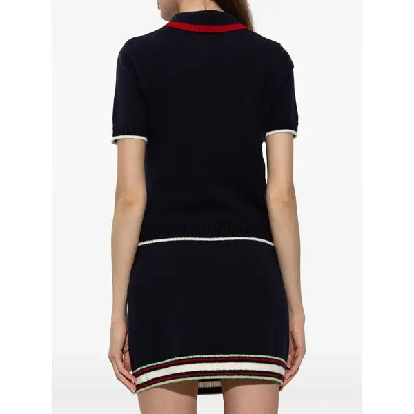 Casablanca Merino Wool Zip Polo Top With Embroidered Logo - Blue