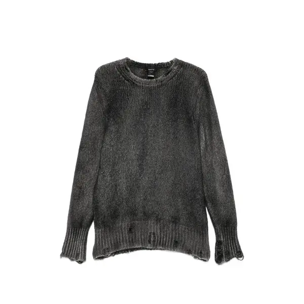 Avant Toi Grey Cashmere Crew Neck Distressed Sweater - Gray