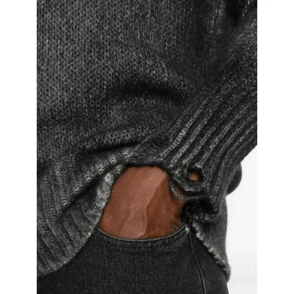 Avant Toi Grey Cashmere Crew Neck Distressed Sweater - Gray