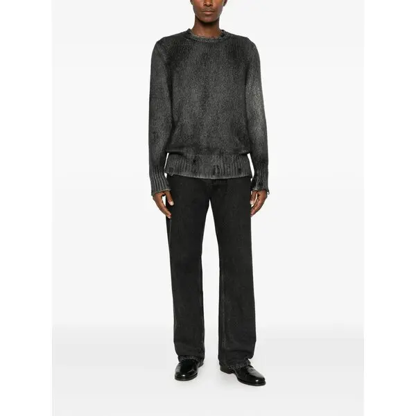 Avant Toi Grey Cashmere Crew Neck Distressed Sweater - Gray