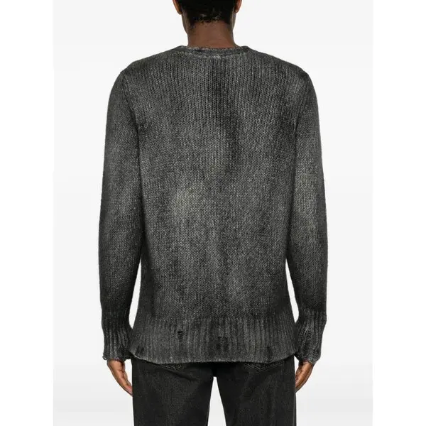 Avant Toi Grey Cashmere Crew Neck Distressed Sweater - Gray